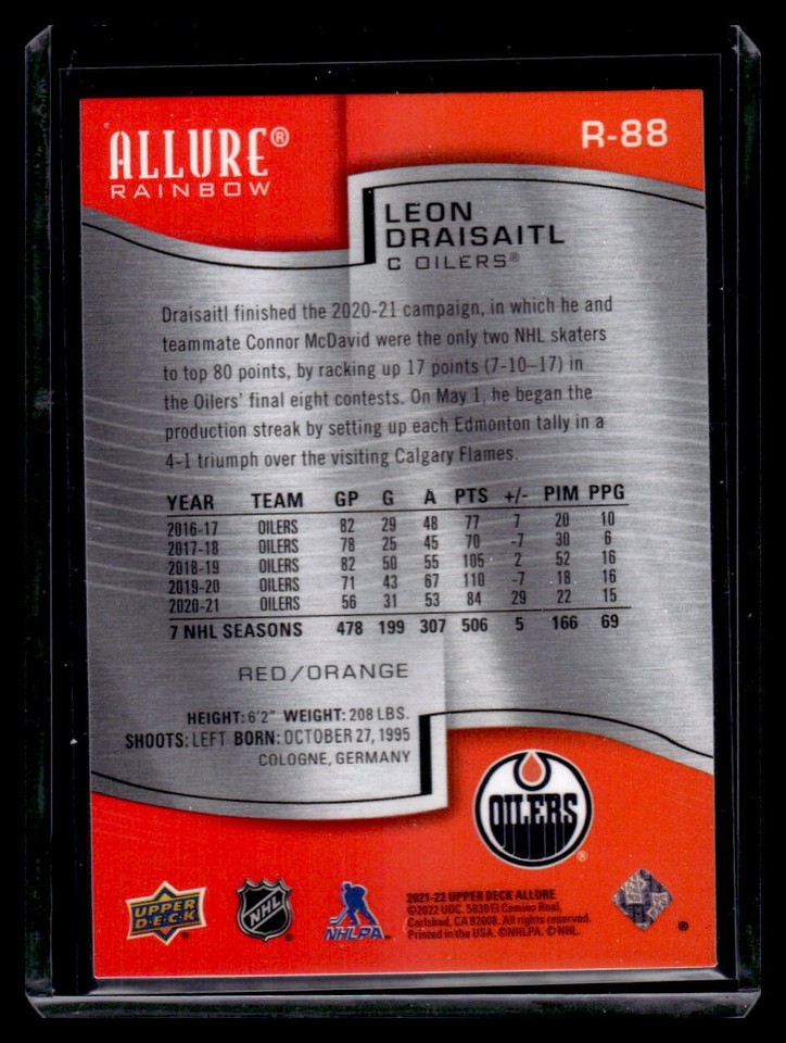 2021 UD Allure Rainbow Red/Orange Leon Draisaitl #R-88 Edmonton Oilers ...