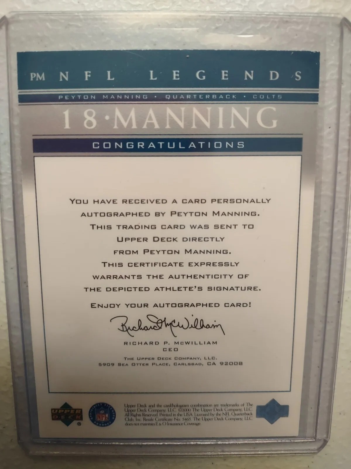 2000 UD Legends Peyton Manning Auto | eBay