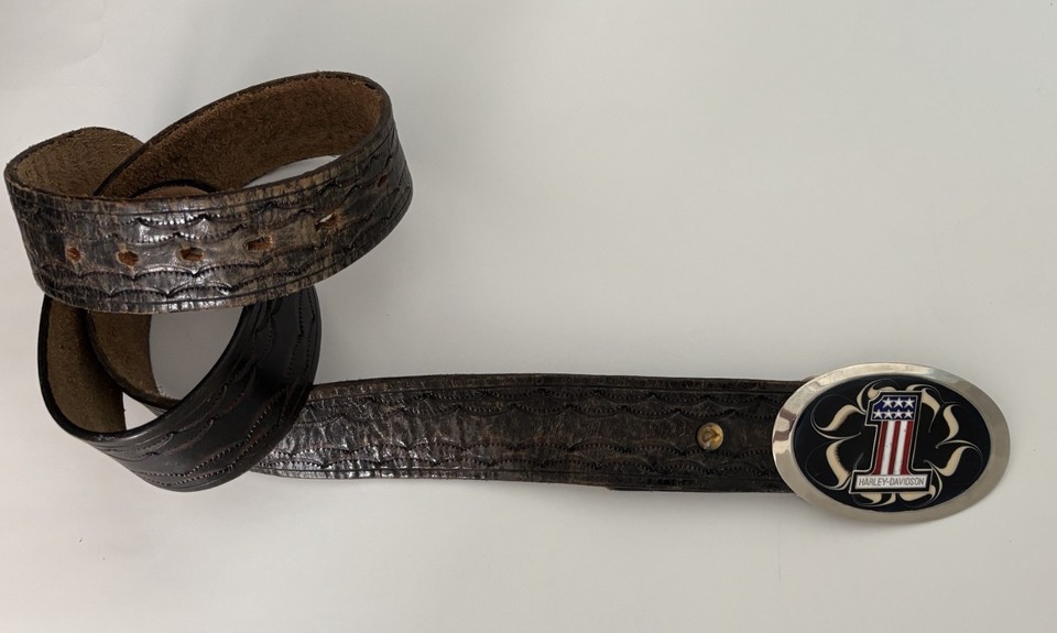 VINTAGE HARLEY-DAVIDSON #1 LEFT-HANDED BELT BUCKLE & TOOLED LEATHER ...