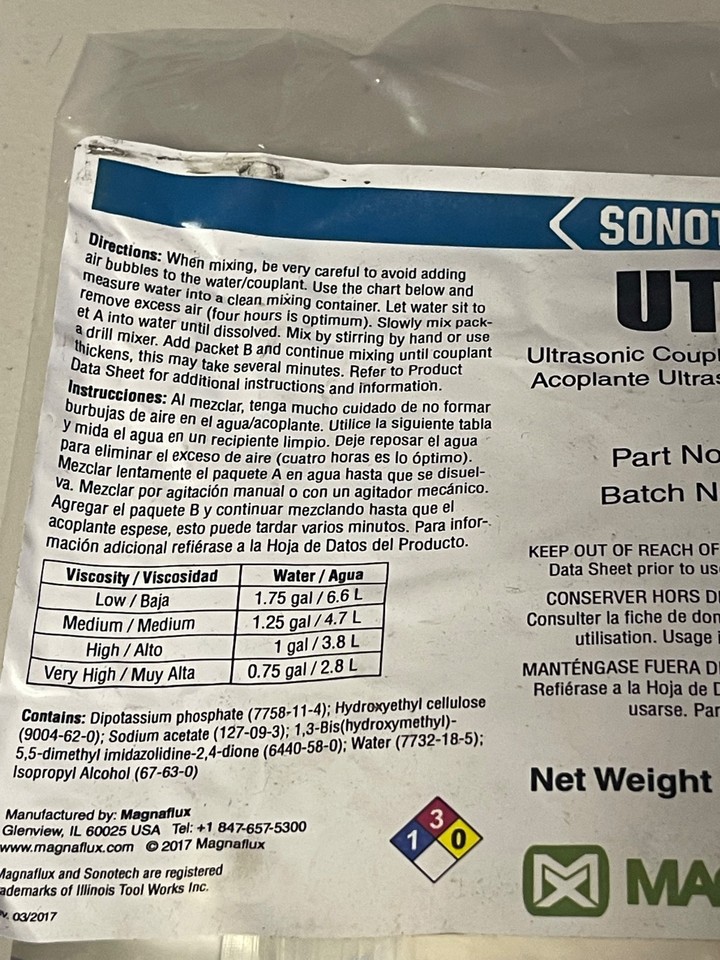 Sonotech ut-x ultrasonic couplant powder mix 62-001 makes 1 gallon | eBay