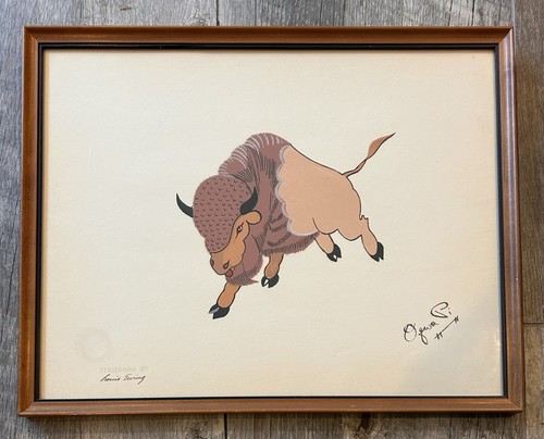 11x13” Buffalo Oqwa-Pi Signed Native American Fine Art Framed Serigraph ...