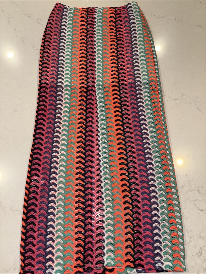 SHEIN Stitch Knit Skirt Women's M Maxi Pull On Sheer Crocheted Chevron ...