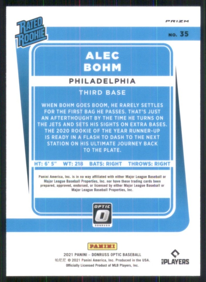 2021 Donruss Optic Pink #35 Alec Bohm RR Philadelphia Phillies 3746 | eBay