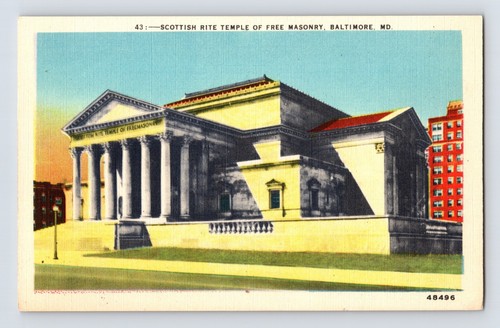 Postcard Maryland Baltimore MD SCottish Rite Free Mason Temple 1940s ...