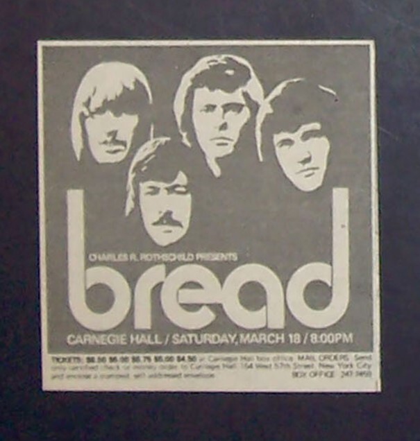 Bread Baby I'm-a Want You Era Carnegie Hall NYC 1972 Mini Poster Type ...
