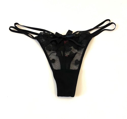 NEW! Love Vera Strappy Embroidered Heart Thong (Size S) BLACK ONYX | eBay