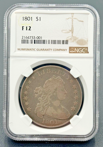 1801 Draped Bust, Heraldic Eagle Silver Dollar, NGC Fine 12, Low ...