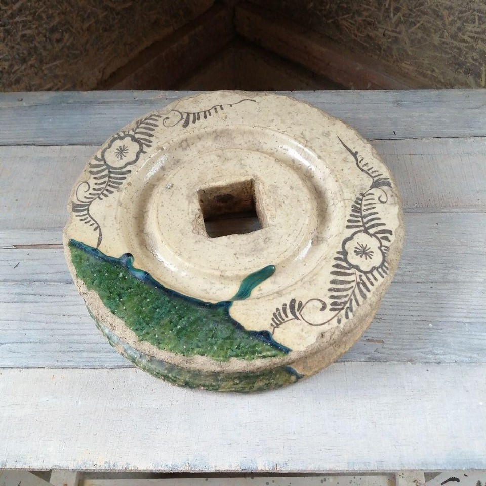 Seto Ware Oribe Pulley-Shaped Vase Mat 28.5cm Late Edo Period - Meiji ...