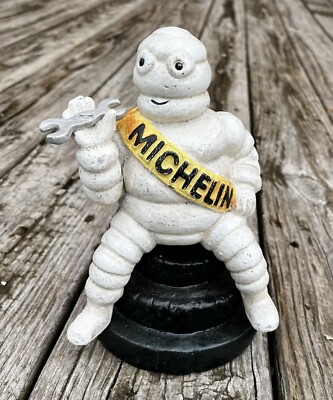 Michelin Man Bibendum with Wrench Cast Iron 8” Tall Advertising Coin ...
