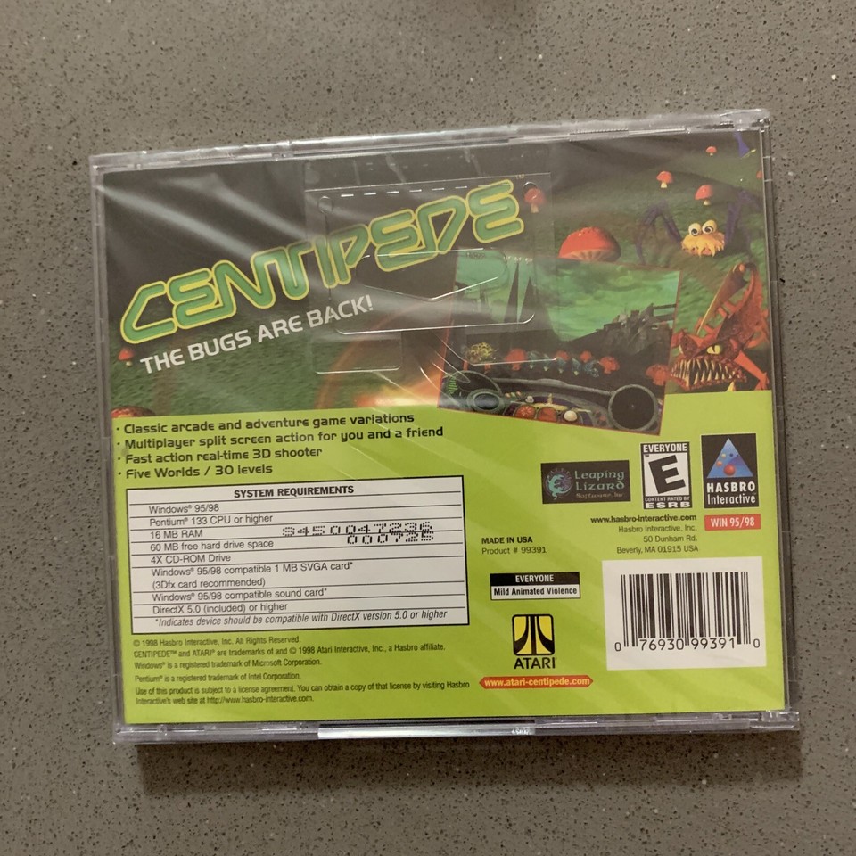 New CENTIPEDE ATARI PC COMPUTER CD ROM GAME 1998 WINDOWS HASBRO Vintage ...