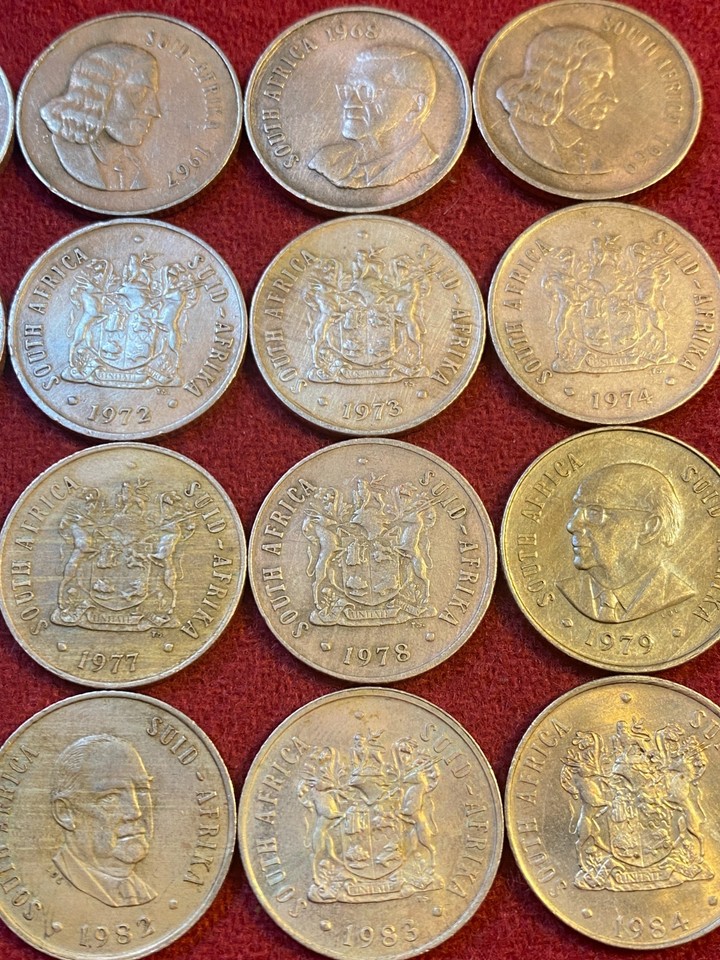 Coin, South Africa, Two Cent 2c, 1965-1984 Consecutive Dates, 20 x ...