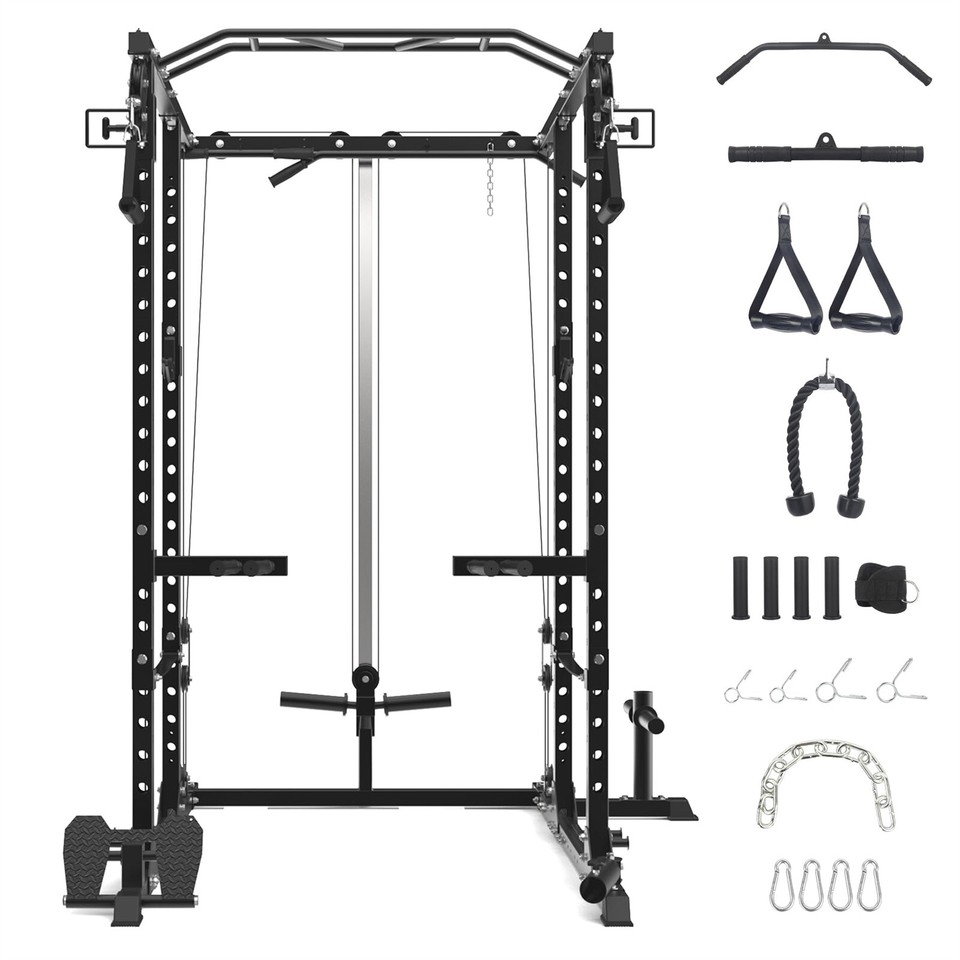 2000 LBS Power Cage Power Rack with Cable Cross-Over System Squat Rack ...