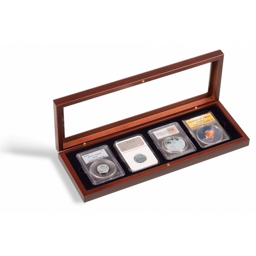 4 Certified PCGS NGC Slab Coin Wood Box w/ Glass Lid Safe Storage ...