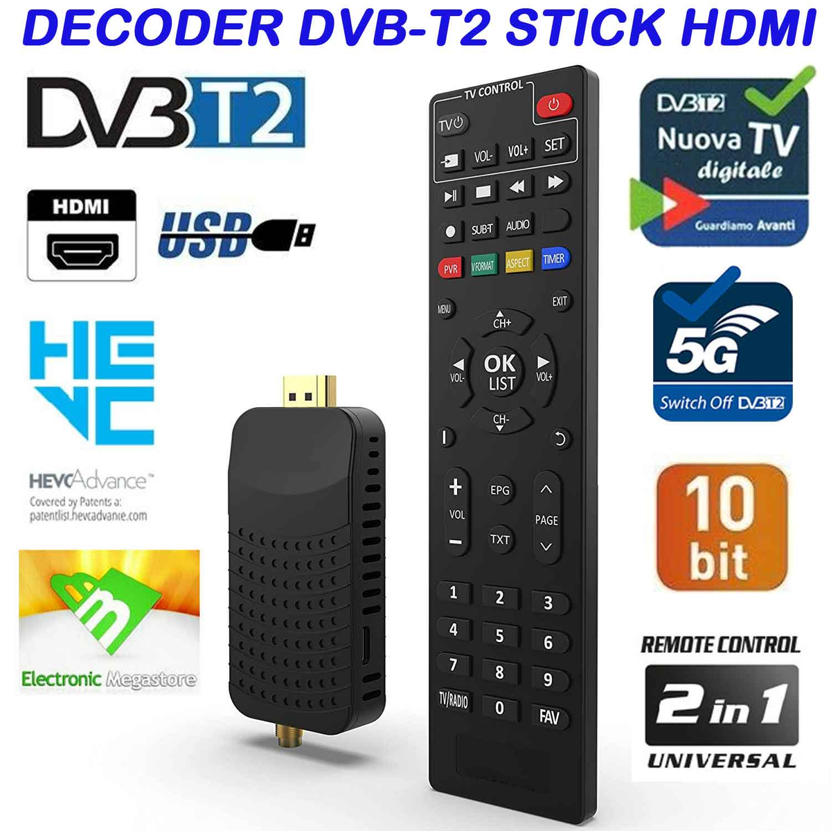 Decoder Smart Tv WWIO Trinity T2 Decoder Digitale Terrestre DVB-T2 HEVC ...