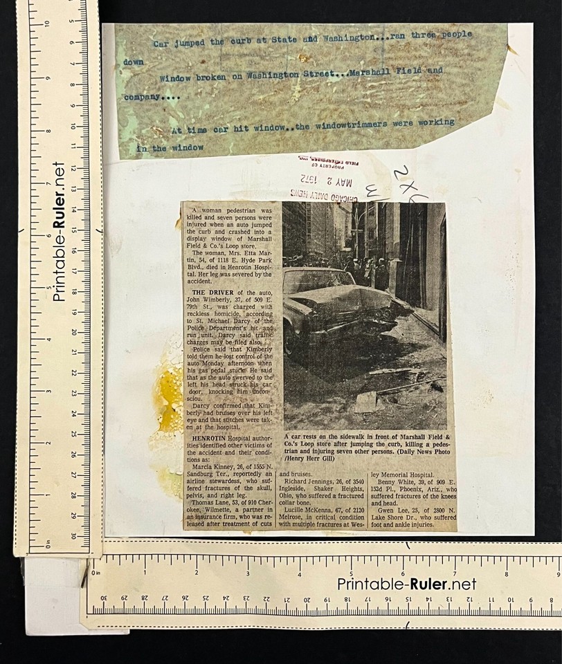1972 Chicago IL Car Hits Downtown Marshall Field Store Window VTG Press ...