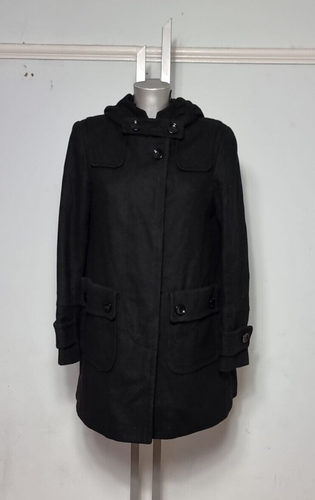 ZARA BASIC DESIGNER BLACK WOOL HOOD PEACOAT WINTER COAT JACKET UK 10 EU 38 | eBay UK