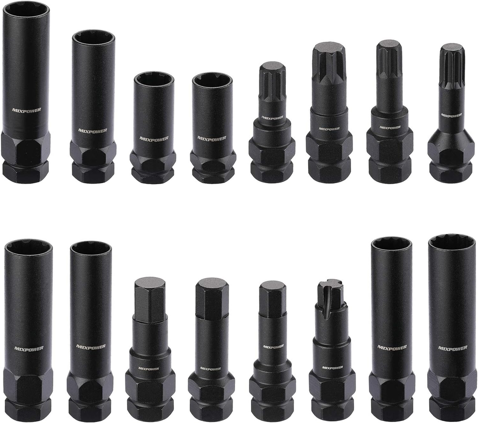 16-Piece Locking Lug Nut Master Key Set of Spline Star and Hex Style ...