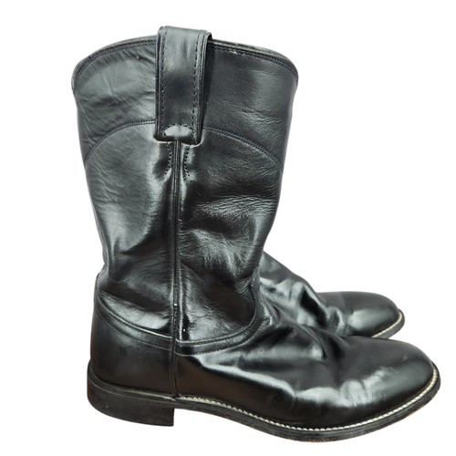 Justin Cowboy Boots Mens 9.5 Wide Black Kipsin Cowhide Leather Roper ...