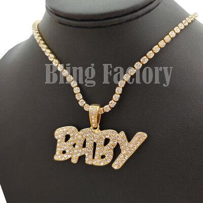 Iced Hip Hop Lil Baby Pendant & 1 Row Bling Rhinestone Chain Fashion ...