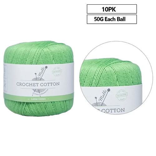 10x 50g Lime Green Crochet Cotton Soft Fine Thread Wool Knitting Ball ...