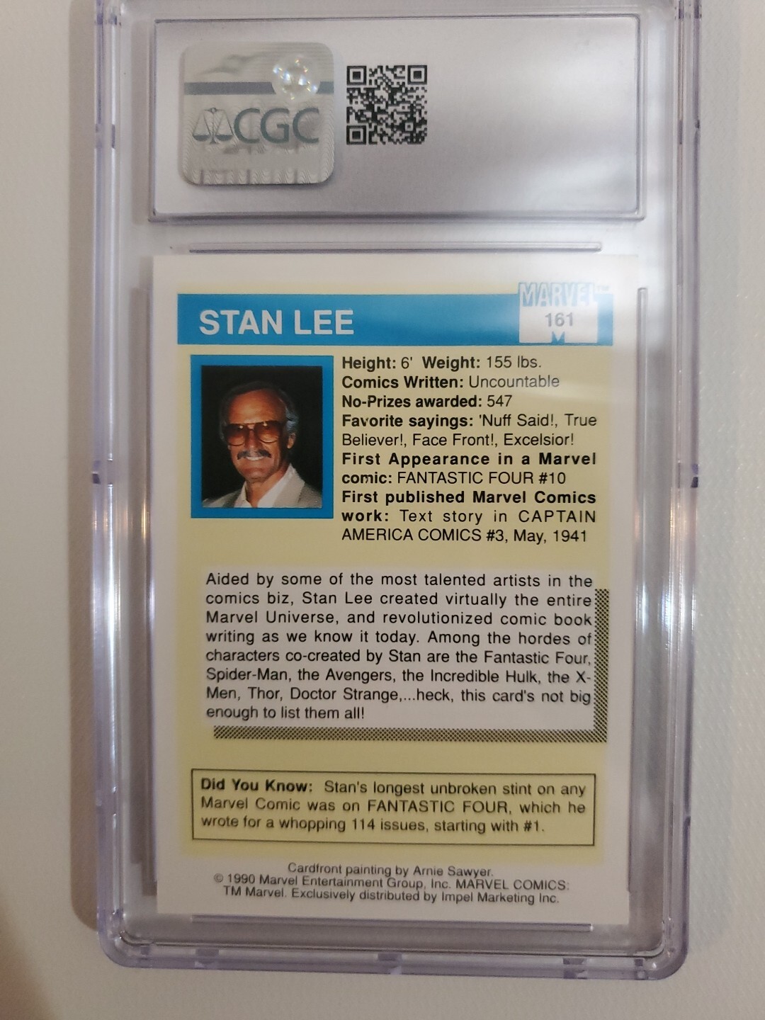 Cgc Stan Lee : Mr Marvel Universe Series #161 Card 1990 MINT 9 | eBay
