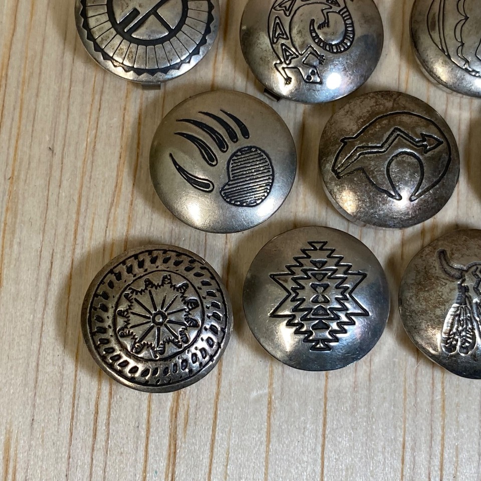 Lot of 17 Vintage Southwestern Button Covers Silver Tone Metal Round 3/ ...