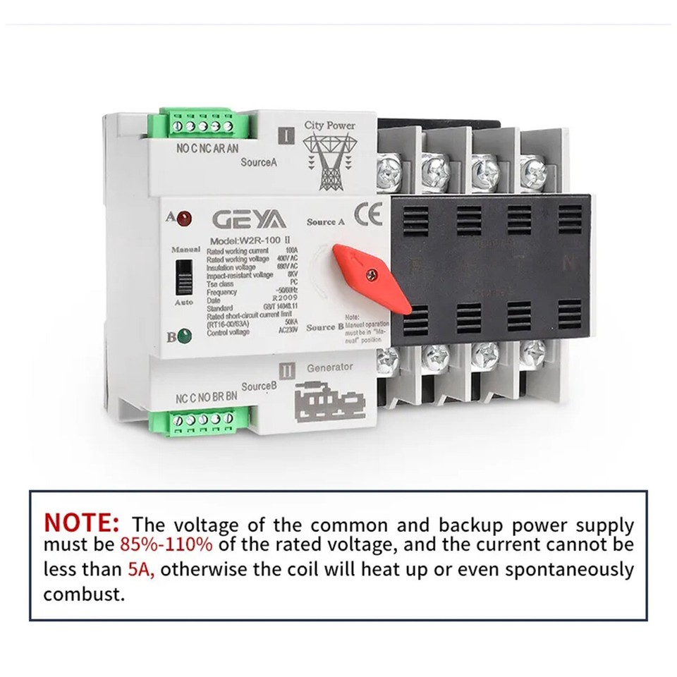 GEYA ATS PC Dual Power Automatic Power 4Pole 100A 110V Transfer Switch ...