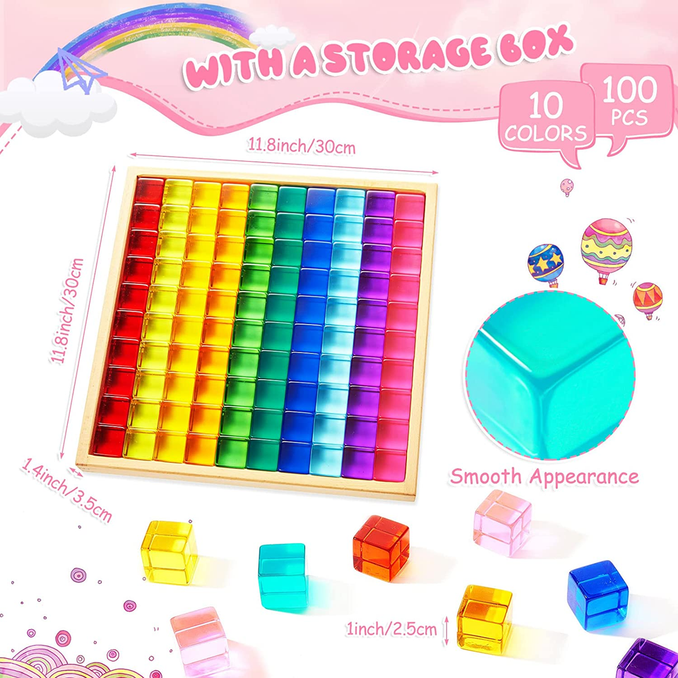 100 Pcs Acrylic Gem Cubes Blocks Translucent Rainbow Building Cubes Crystal Acry | eBay