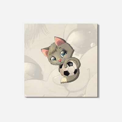 Funny Cat Soccer Ball Animal 4'' X 4'' Square Wooden Coaster | eBay