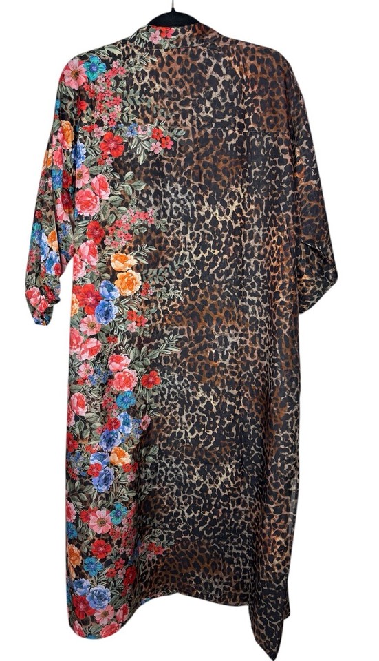 Johnny Was Dress XXL Cheetah Long Shirt Dress Floral Cotton Silk Midi ...