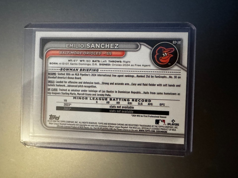 2024 Bowman Chrome Emilio Sanchez #BCP-241 Megabox Mojo Red Refractor ...