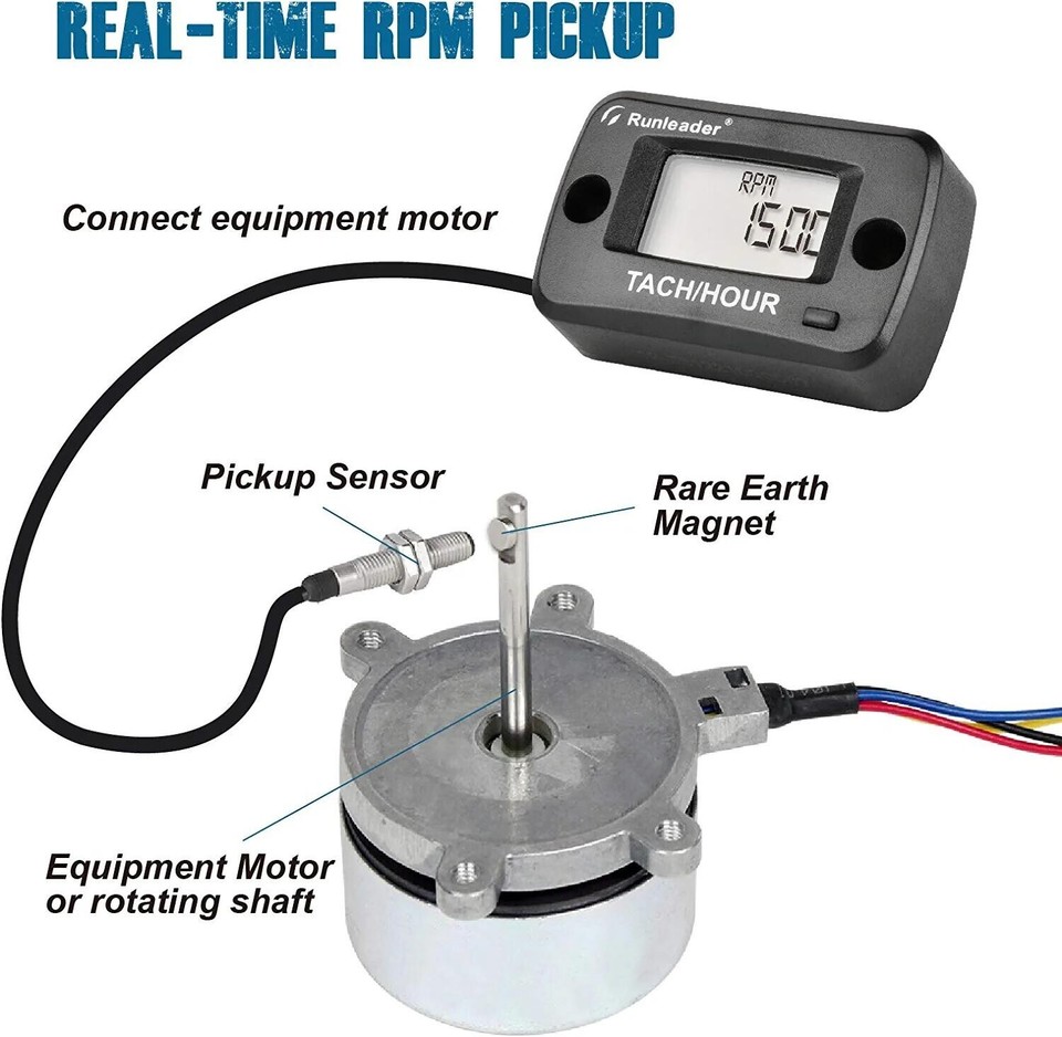 Rotating Shaft Hour Meter Tachometer RPM Maintenance Reminder Diesel ...