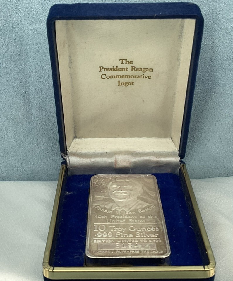 Ronald Reagan 40th President 10 oz .999 Silver Bar Free the Eagle w/Box ...