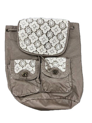 Mudd Gray Cotton Adjustable Shoulder Strap Inner Pocket Women Backpack ...