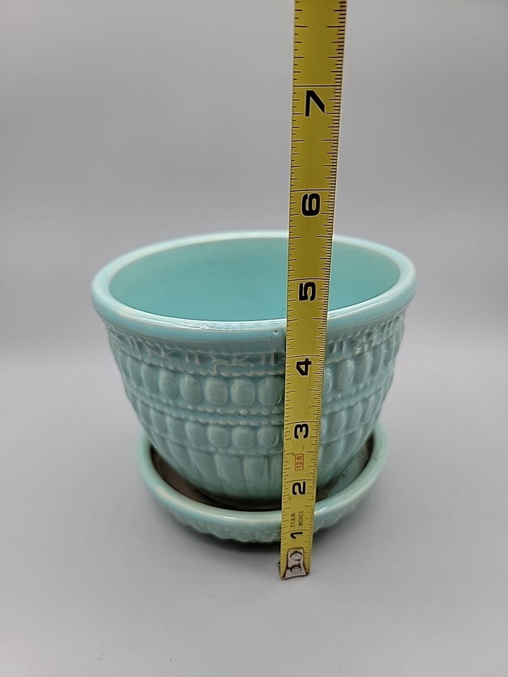 VINTAGE Turquoise McCoy Planter With Saucer Attached MCM Beaded ...