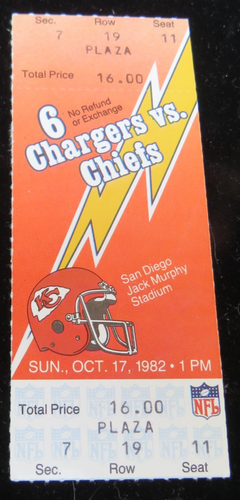 OCT. 17,1982 SAN DIEGO CHARGERS VS. KANSAS CITY GAME CHIEFS TICKET | eBay