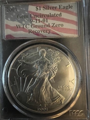 2001 Silver Eagle Gem Uncirculated 9-11-01 WTC Ground Zero Recovery ...
