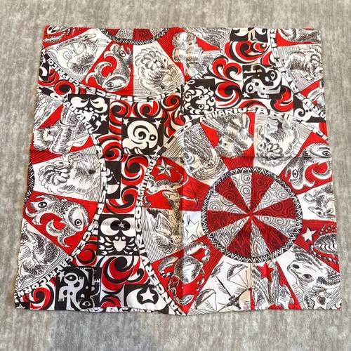 1960s 1970s Vintage Zodiac Head Bandana Square Fashion Scarf Red Black ...