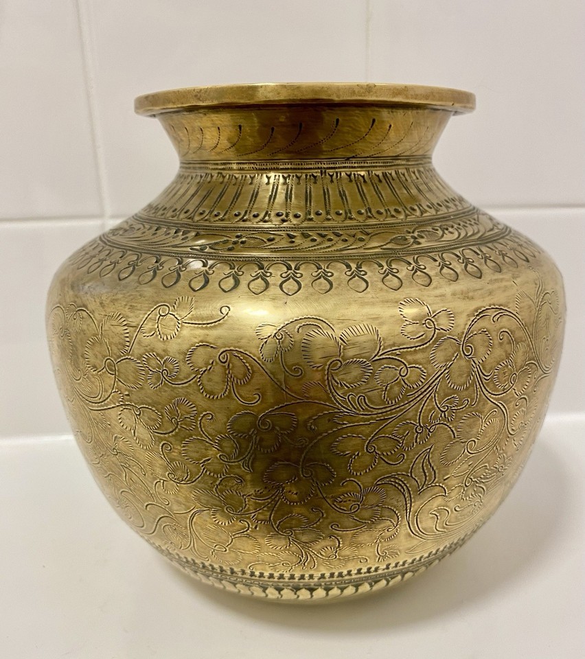 Antique Indian Brass Engraved water Matka Or Lota Pot | eBay UK