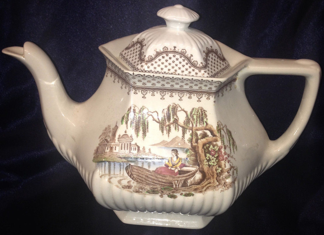 ADAMS ENGLAND ANTOINETTE TEAPOT 42 OZ MULTI COLOR SCENE & BROWN ...
