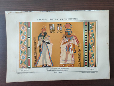 VINTAGE ORIGINAL CHROMOLITH.-ANCIENT EGYPT-ANCIENT EGYPTIAN PAINTING ...