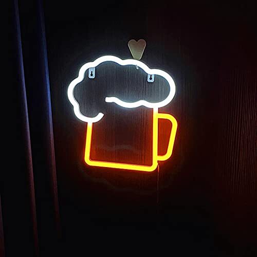 Beer Neon Signs LED Neon Light Signs for Wall Decor Yellow White Beer ...