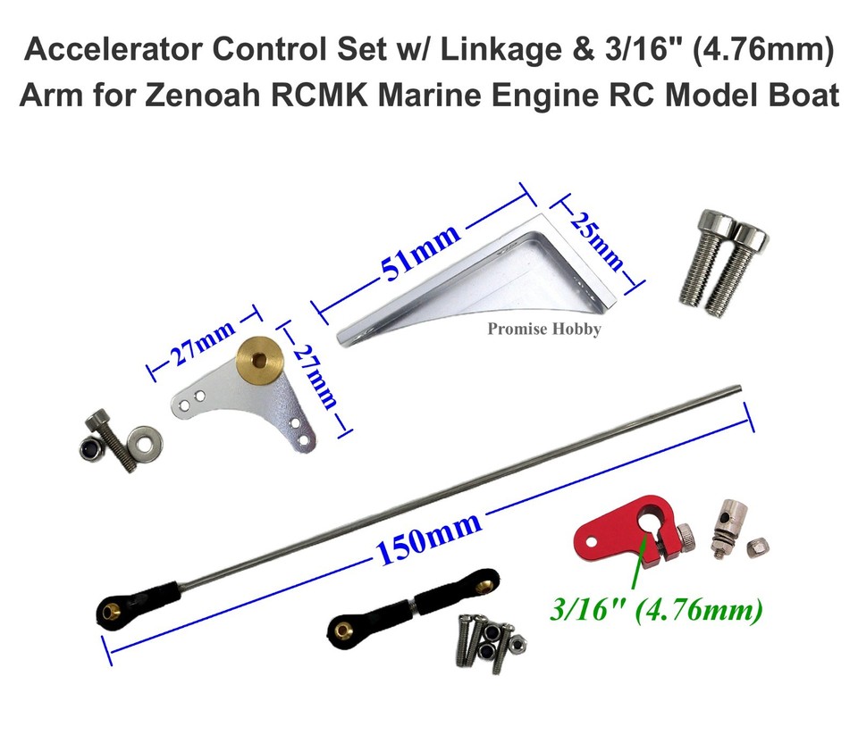 Accelerator Control Set w/ Linkage & Arm for Zenoah RCMK Marine Engine ...
