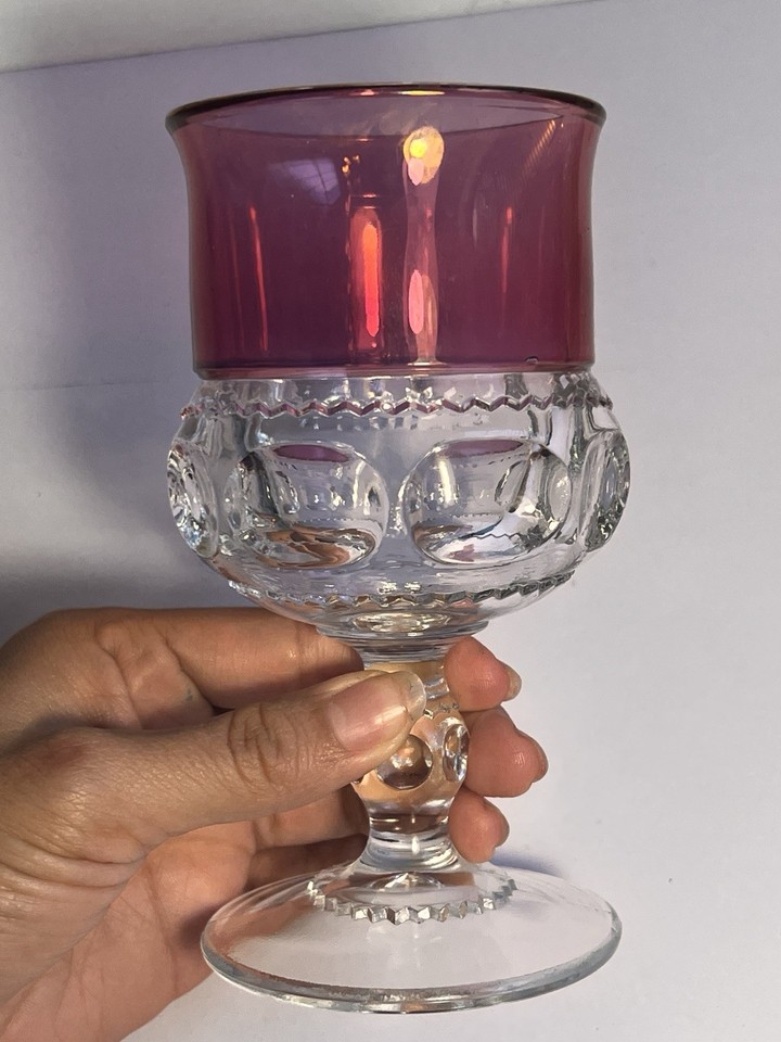 King's Crown Ruby Tiffin – Cranberry Red Thumbprint Glass, Wine Water ...