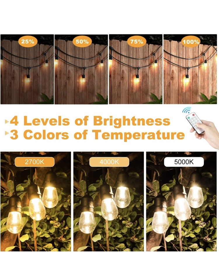 Outdoor LED Dimmable String Lights for Patio with Remote (3 Available ...