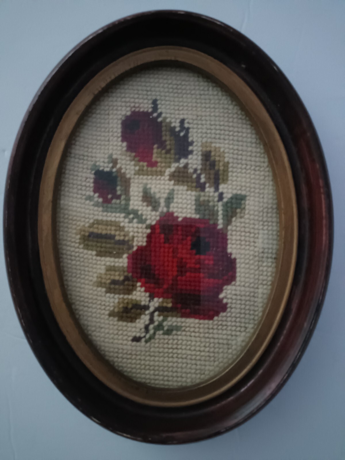 Floral Needlepoint Picture Vintage 1960s Oval Frame | eBay