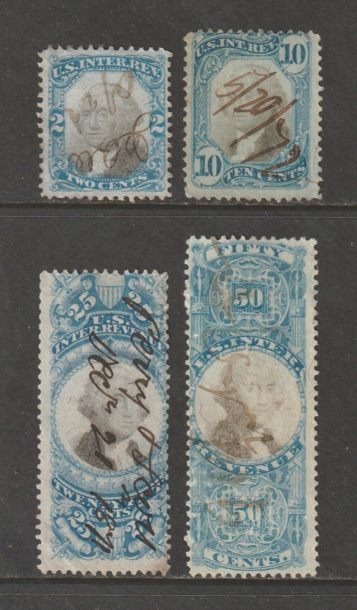 4 Different Used Second Issue Revenue Stamps, 1871, Manuscript Cancels ...