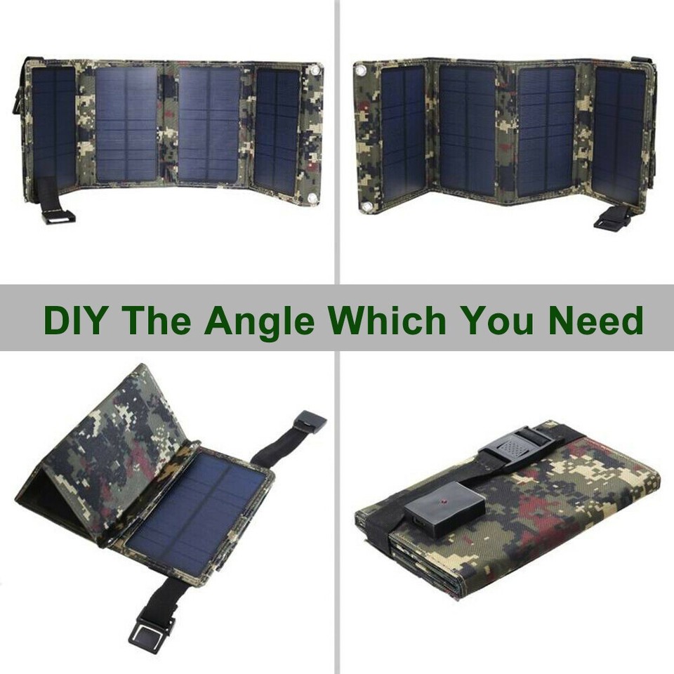 80W USB Solar Panel Folding Power Bank Outdoor Camping Hiking Phone ...