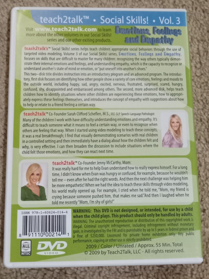 Jenny McCarthy teach2talk Emotions, Feelings and Empathy DVD - autism ...