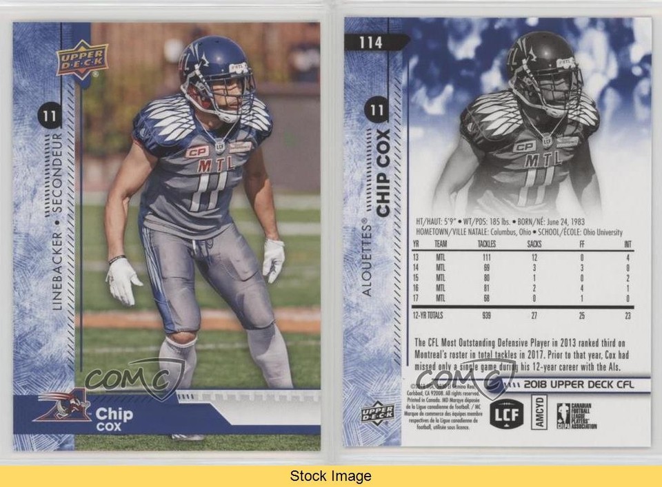 2018 Upper Deck CFL Blue Chip Cox #114 READ o1h | eBay